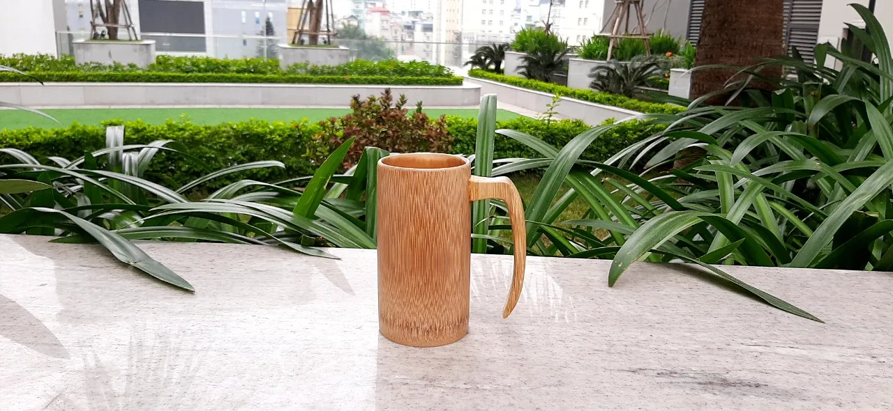 Best Price Custom Drink Cup with Handles Made from 100% Natural Bamboo