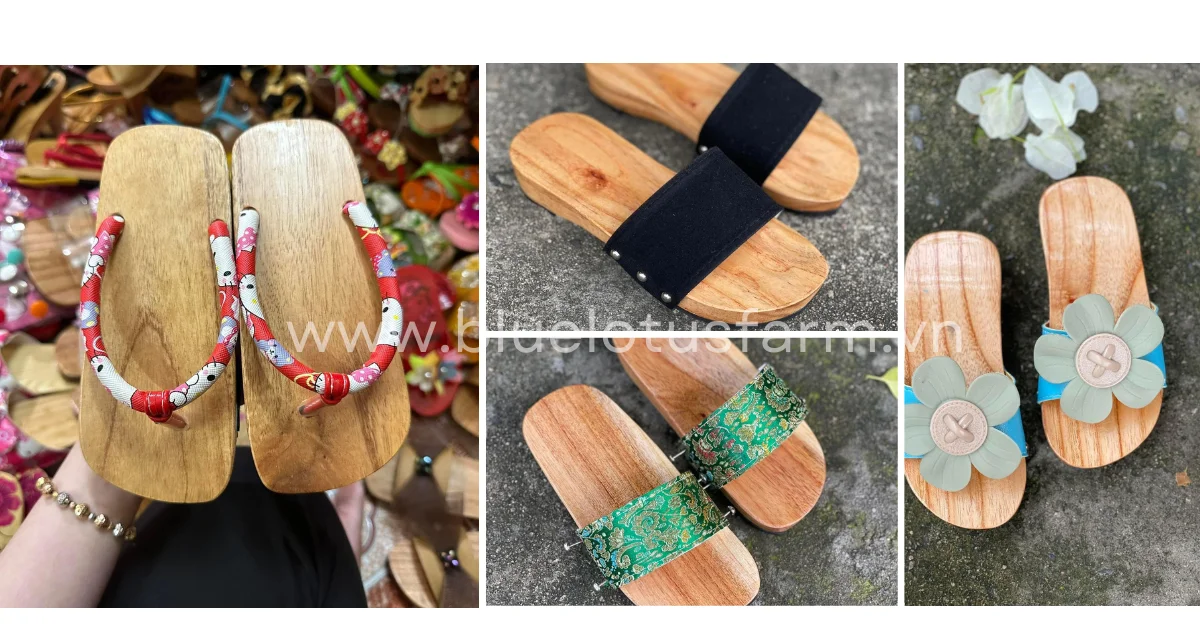 Traditional Vietnamese Guoc Moc Wooden Clogs by Blue Lotus