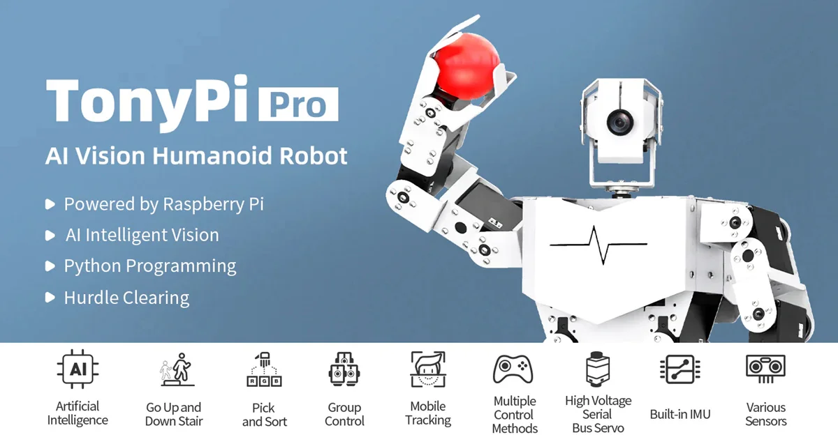 TonyPi Pro AI Humanoid Robot Development Kit for Raspberry Pi 4B - OEM