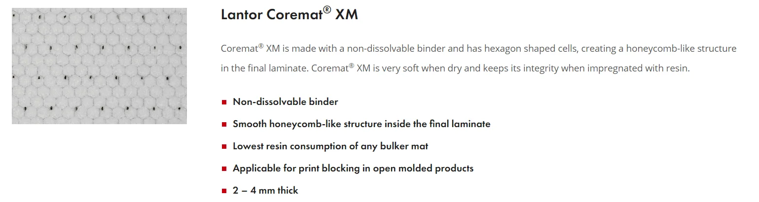 Good wet tensile strength lantor coremat XM for open mould processes ...