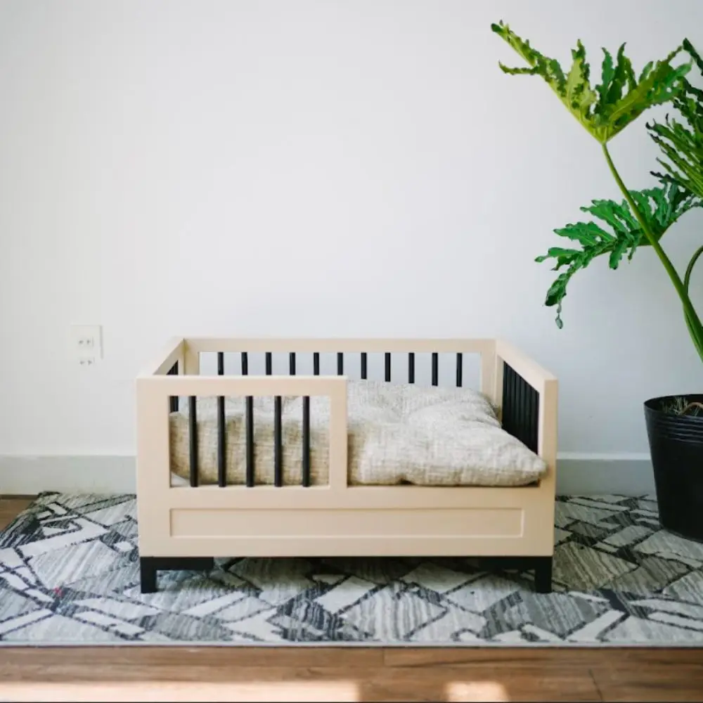 Pet Bed With Metal Rails - Solid Wooden Frame And Washable Soft ...