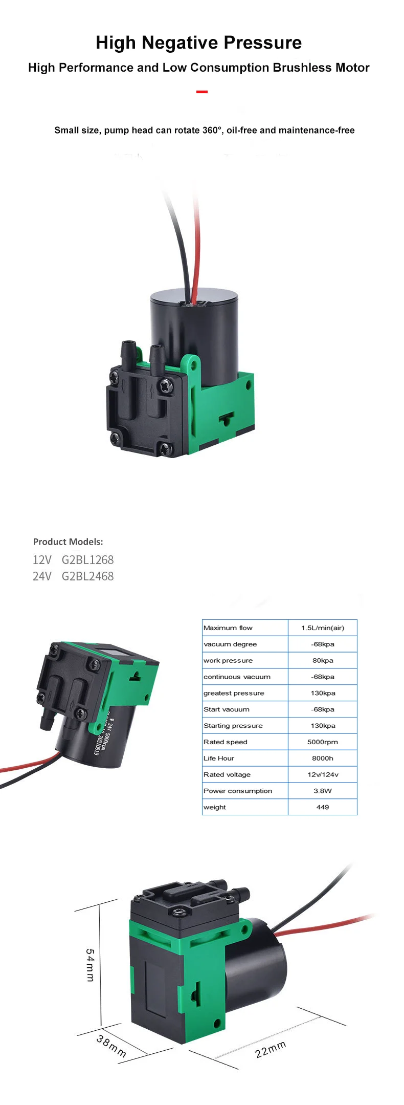 BAXIT Vacuum Pump - High Negative Pressure Diaphragm Pump