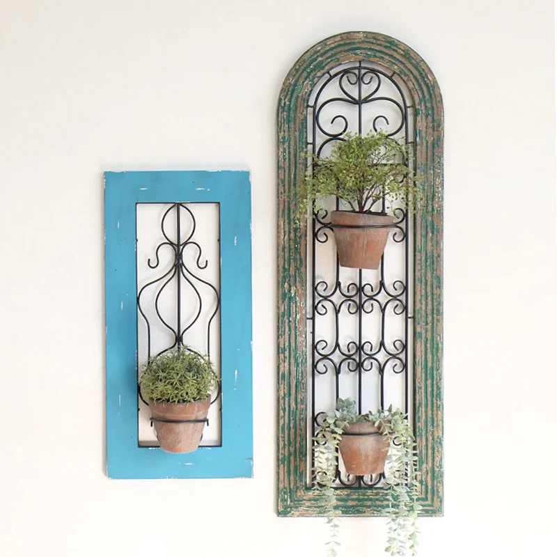 Wood Metal Rustic Window Frame Wall Decor - Vintage Style