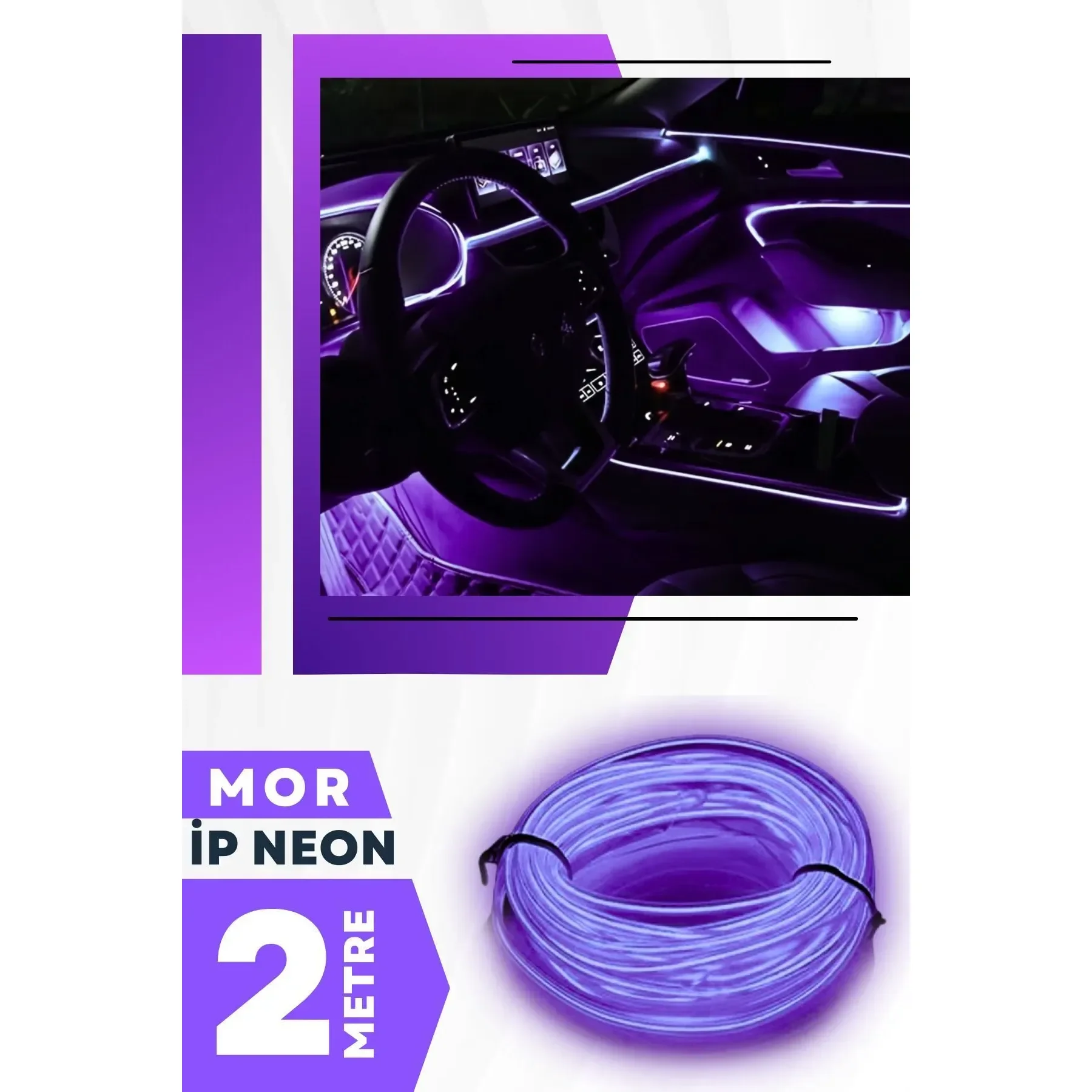 2 Meters Purple Neon LED Dashboard Decorative Lights for Cars 12V ...