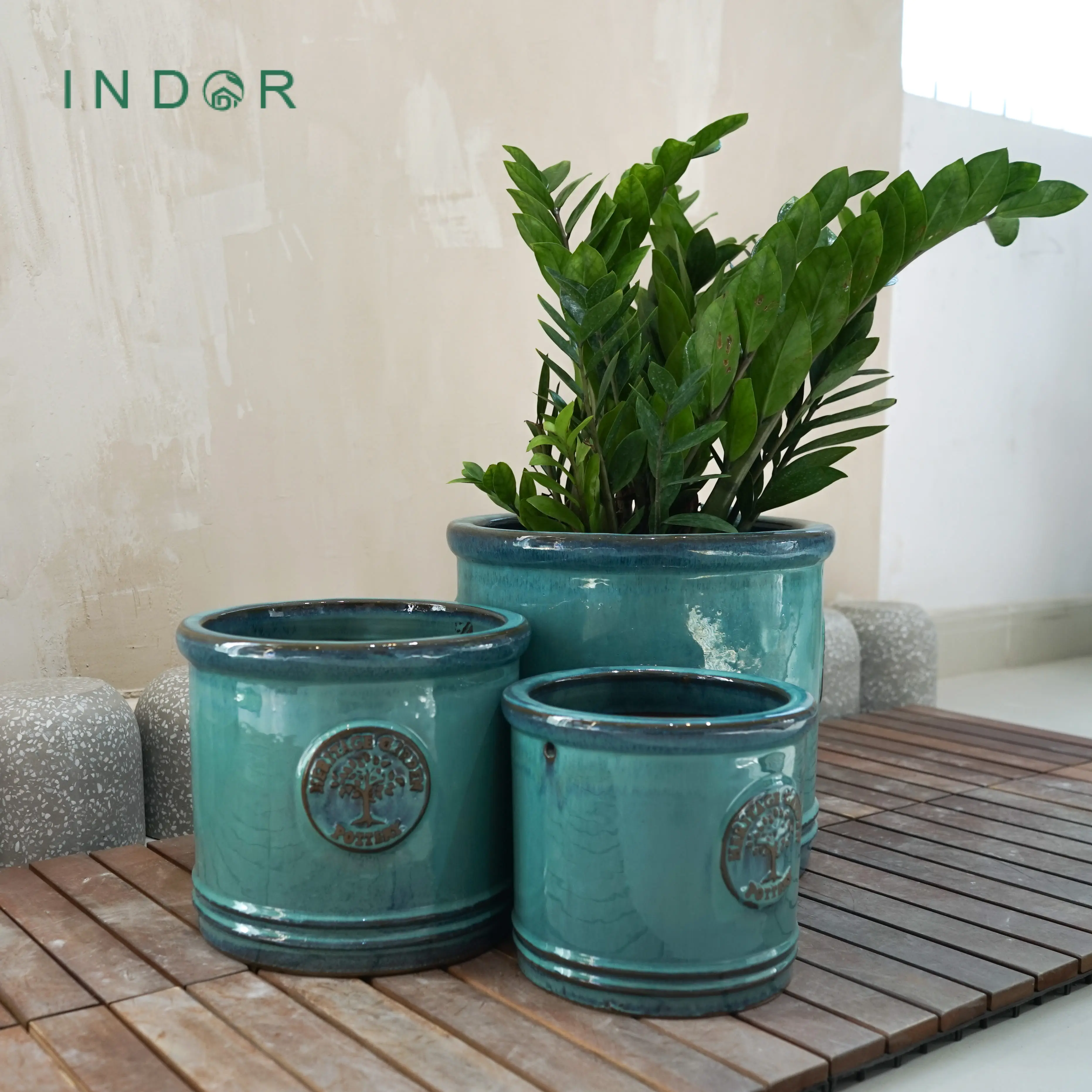 Blue Tapered Shape Pottery Indor Hand Craft Ceramic Planters Glazed ...