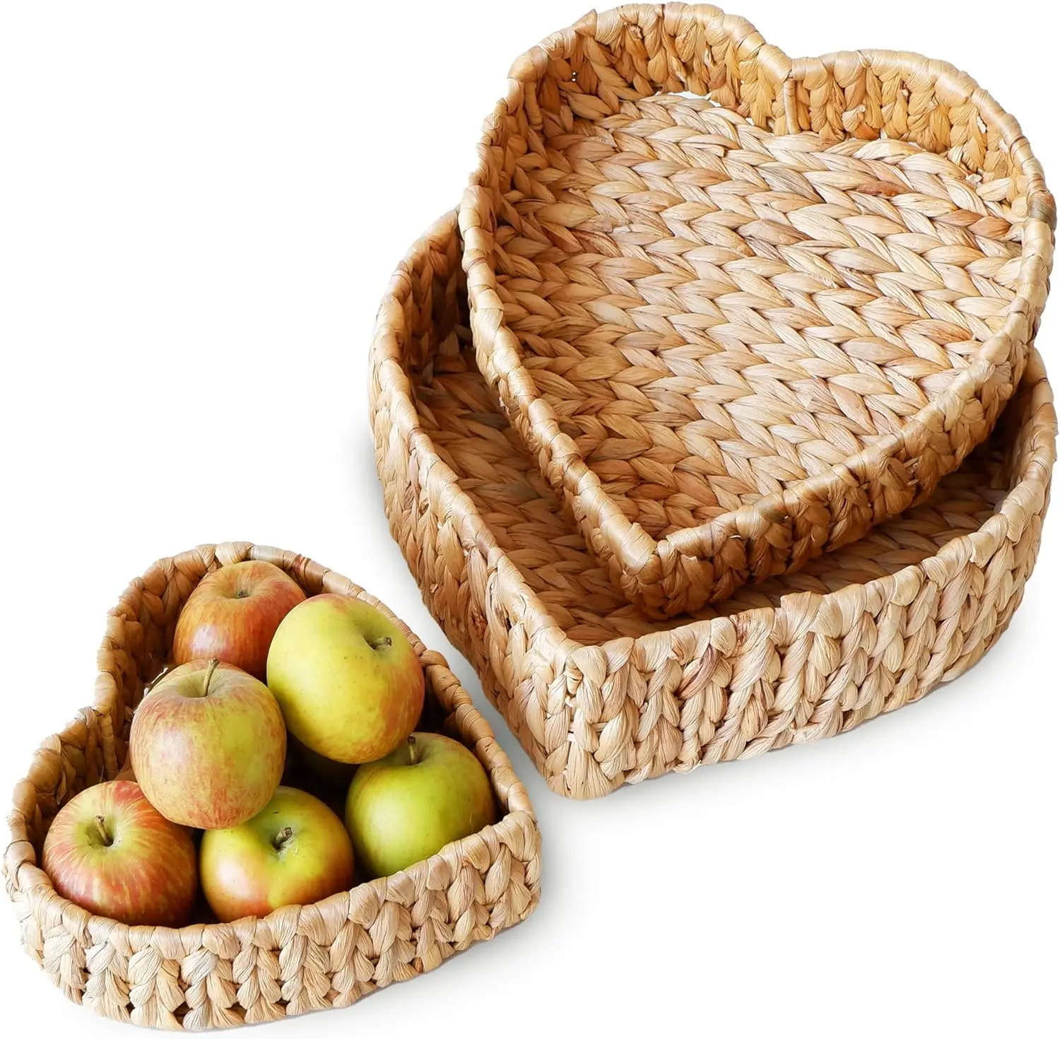 Wicker Heart Shape Tray Baskets Pack 3 Woven Water Hyacinth Organizer ...