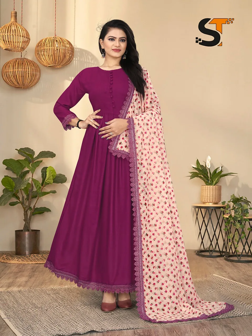 Traditional Wear Anarkali Kurtis Women Ethnic Wear Pure Reyon Kurti And Dupatta Set Buy Ethnic