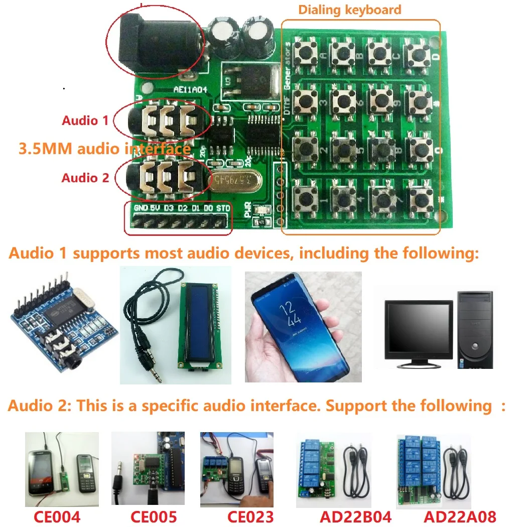 Ae11a04 Dtmf Audio Generator Encoder Transmitter Module Dialing Keyboard Control Dc 5-24v For ...