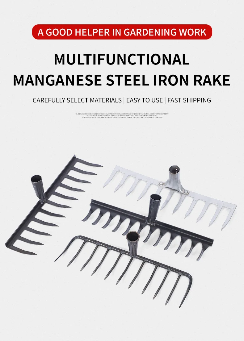 Spiral 10 Teeth Garden Hay Leaf Snow Roof Forged Iron Stick Rake For ...