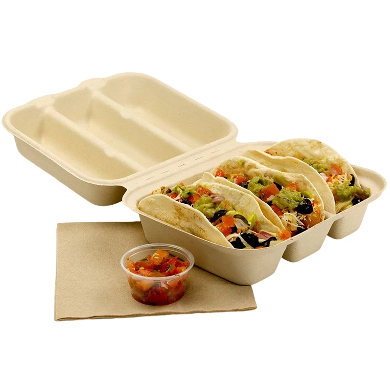 Customized Biodegradable Taco Container Disposable Sugarcane Bagasse ...