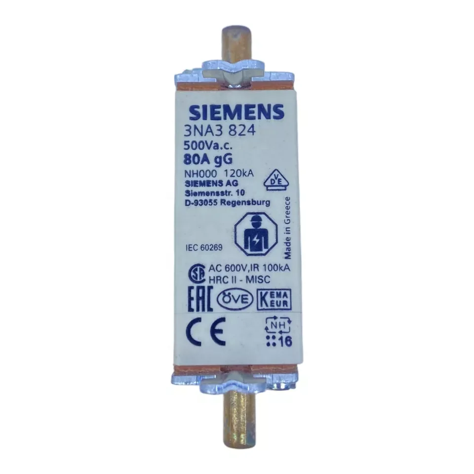 Siemens 3NA3824 LV HRC Fuse Element NH000 FRONT INDICATOR LIVE GRIP ...