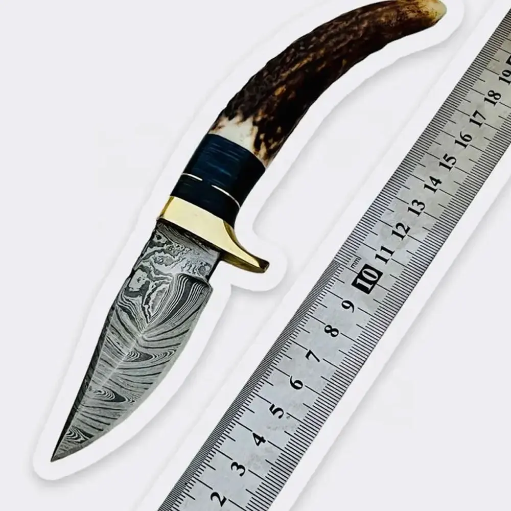 OEM Damascus Steel Hunting Knife with Drop Point Blade and Antler ...