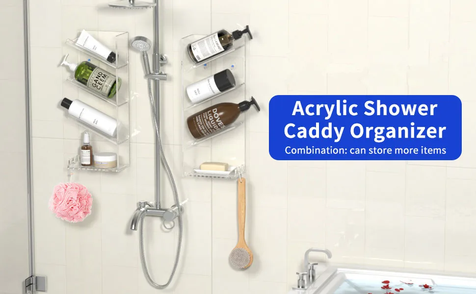 Acrylic Clear Bathroom Organizer Shower Caddy Wall Mounted Shampoo ...