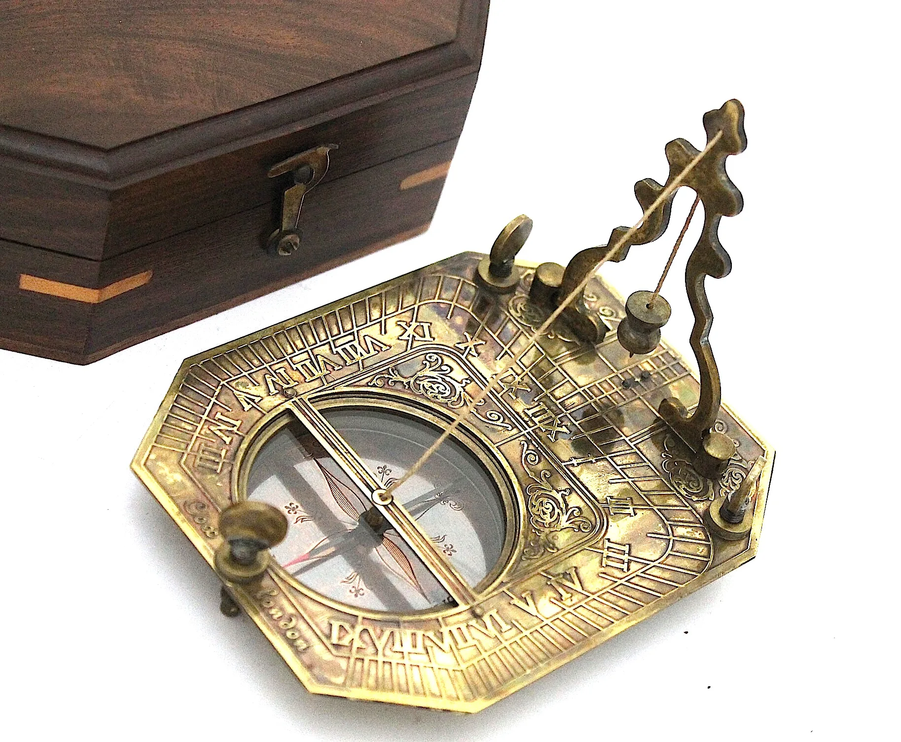Antique Nautical Brass Navigation Compass with Sundial Pendulum Gilbert ...