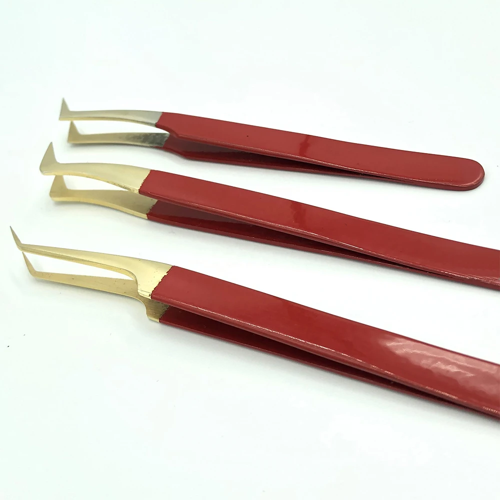 Red Gold Tip Color Coated Private Label Stainless Steel Lash Tweezers ...