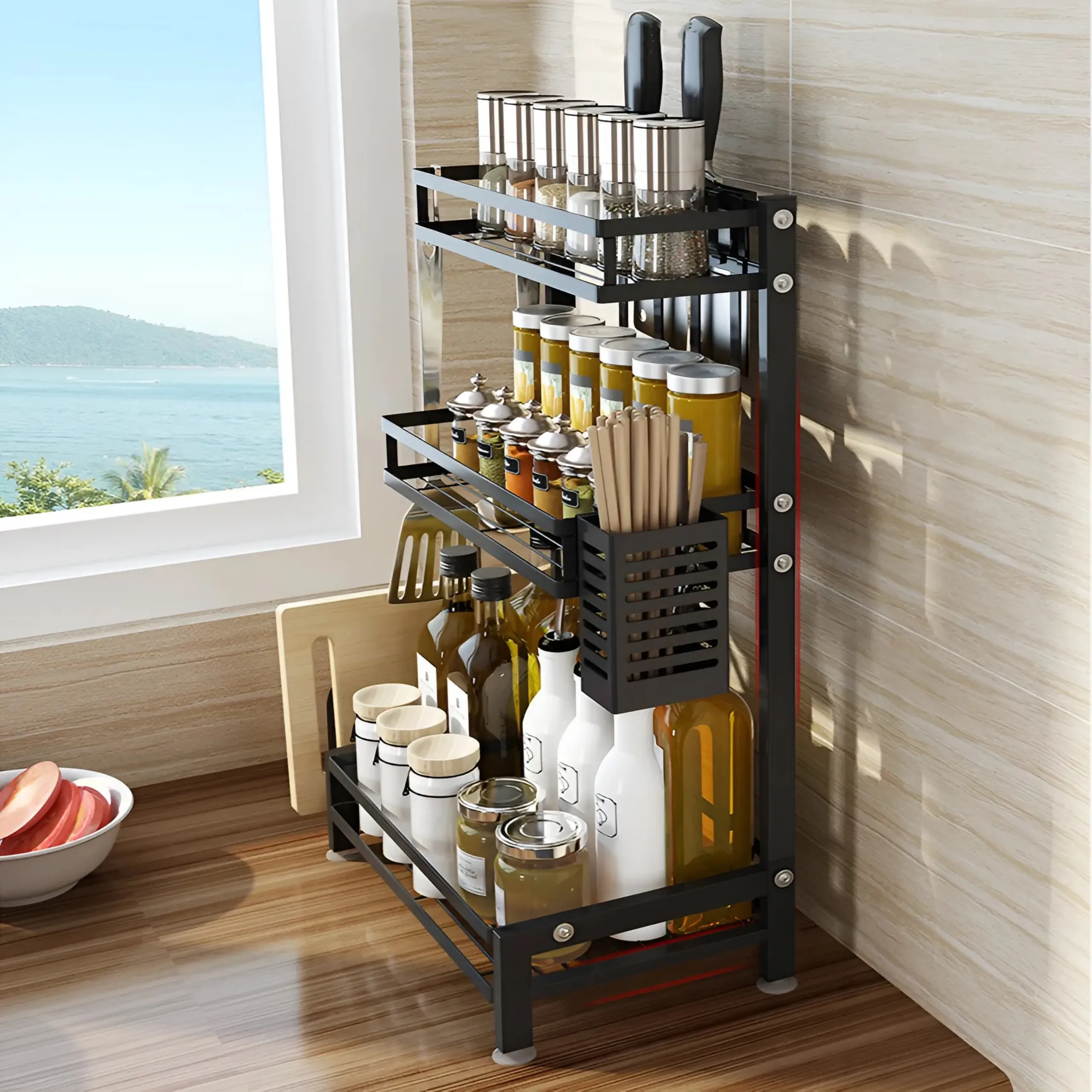 Modern Design Kitchen Display Shelf For Home Use Metal Frame Compact ...