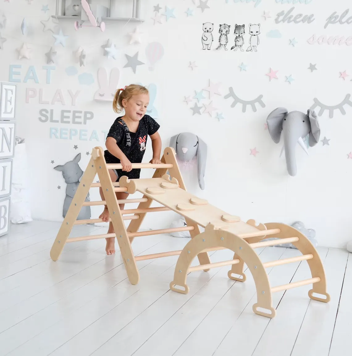 Adjustable Montessori Wooden Triangle Pickler Climbing Arch And Slid ...