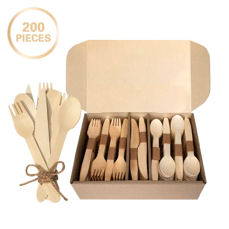 Eco Friendly Kraft Paper Wrap Disposable Spoon Fork Knife Bamboo ...