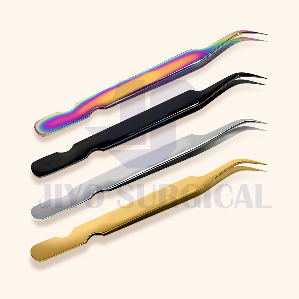 Custom Label 45 90 Degree L Shape Fiber Tip Tweezers Eyelash Extension ...