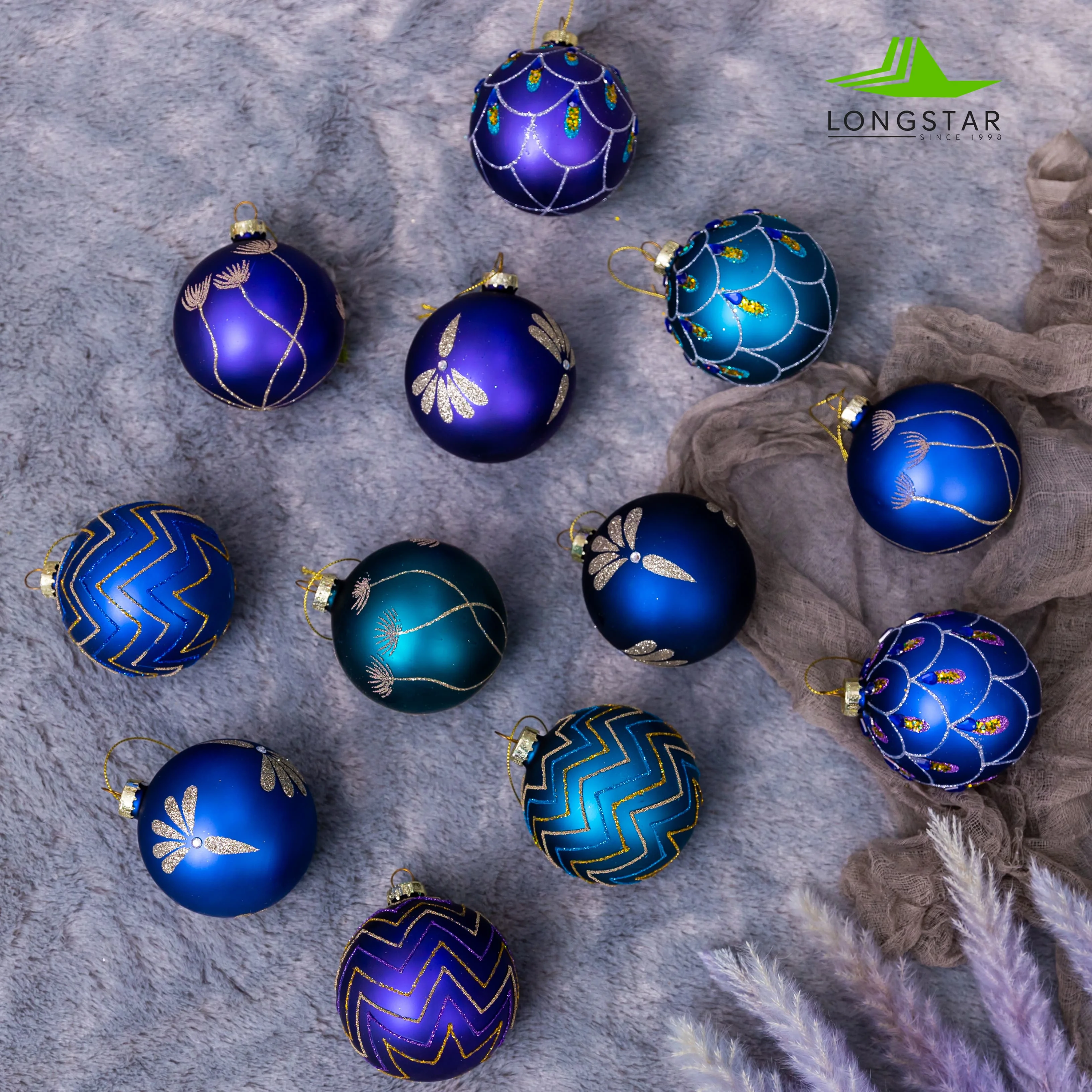 Longstar Sparkling Creations Blue Series Glass Bubble Christmas Ball ...