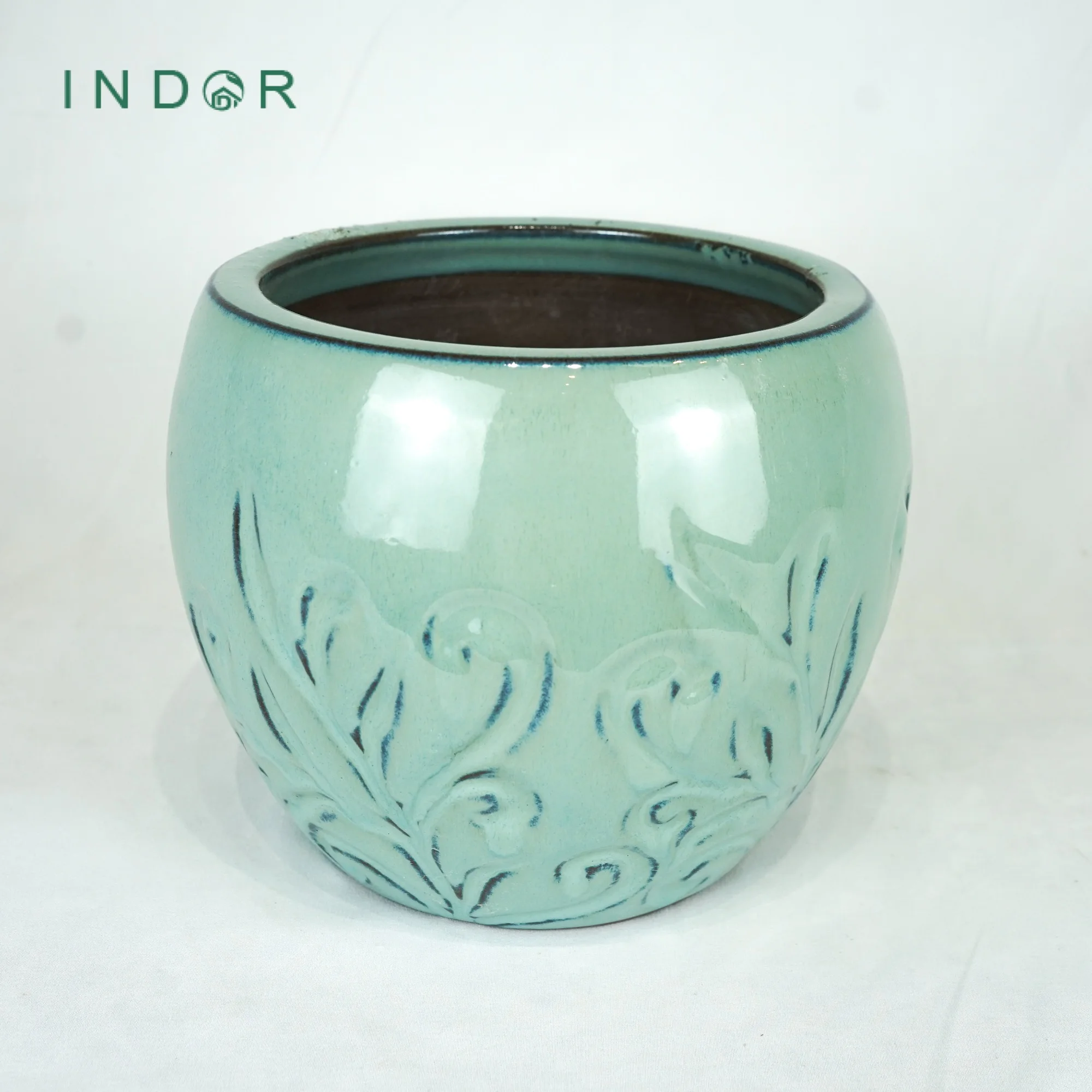 Vietnam Quality Floor Boughpot Green Ceramic Home Flower Pots Glazed ...