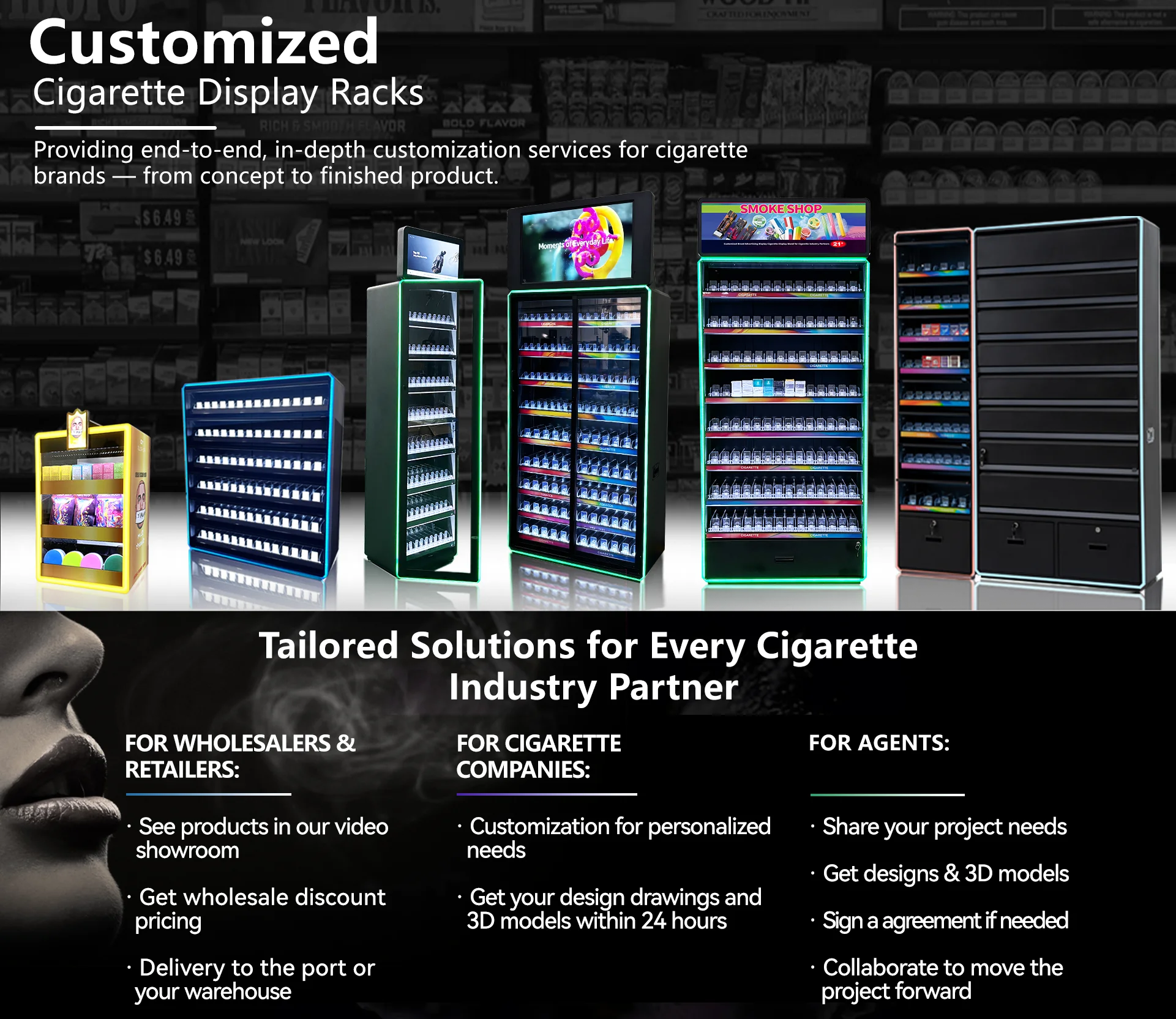 Under Counter Tobacco Pusher Shelves & Drawer Display Cabinet for ...