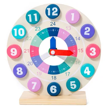 Wooden Shape Color Sorting Clock Teaching Time Number Blocks Shape ...