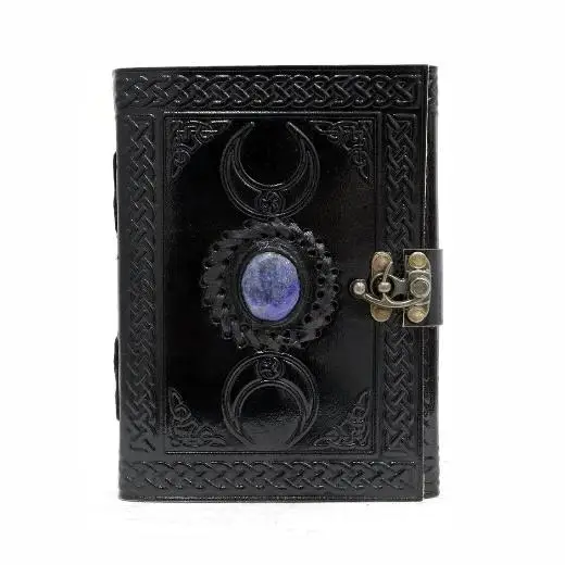 Three Moon Embossed Vintage Black Leather Journal Celtic One Latches ...