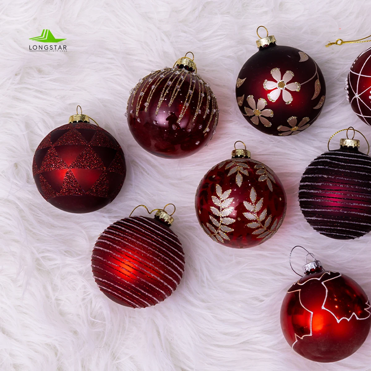 Longstar Sparkling Creations Red Series Glass Bauble Christmas Ball ...