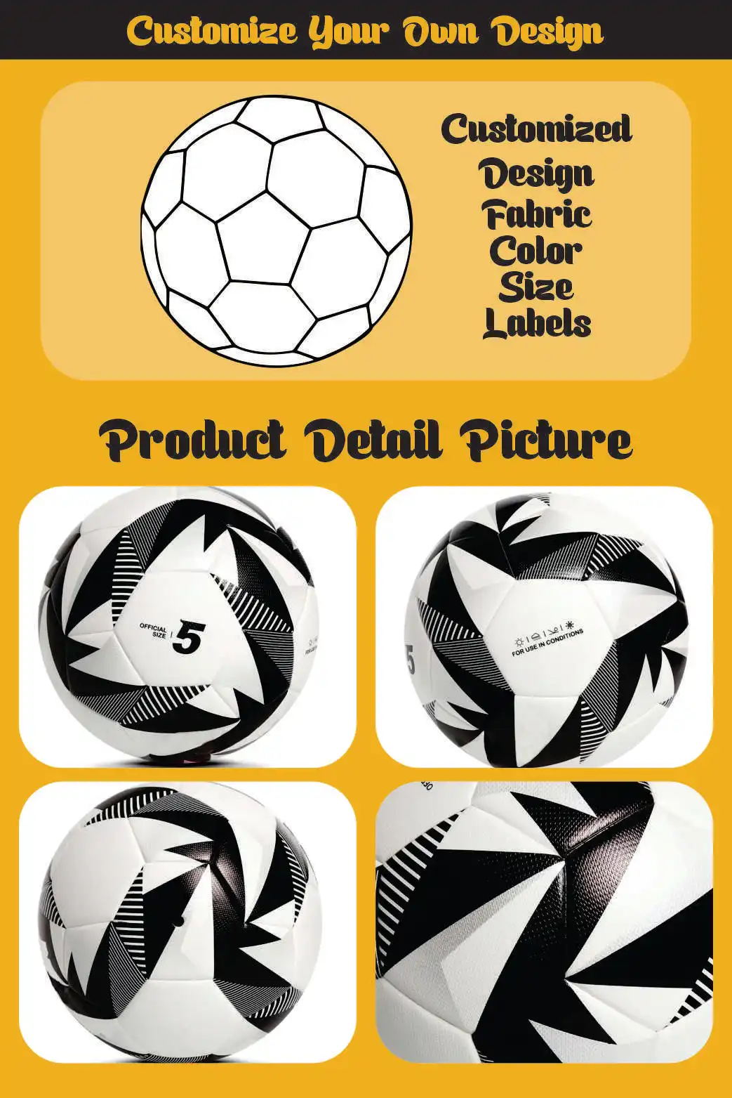 High Gloss 32-Panel Design PVC Polyester Wound Bladder White Black ...