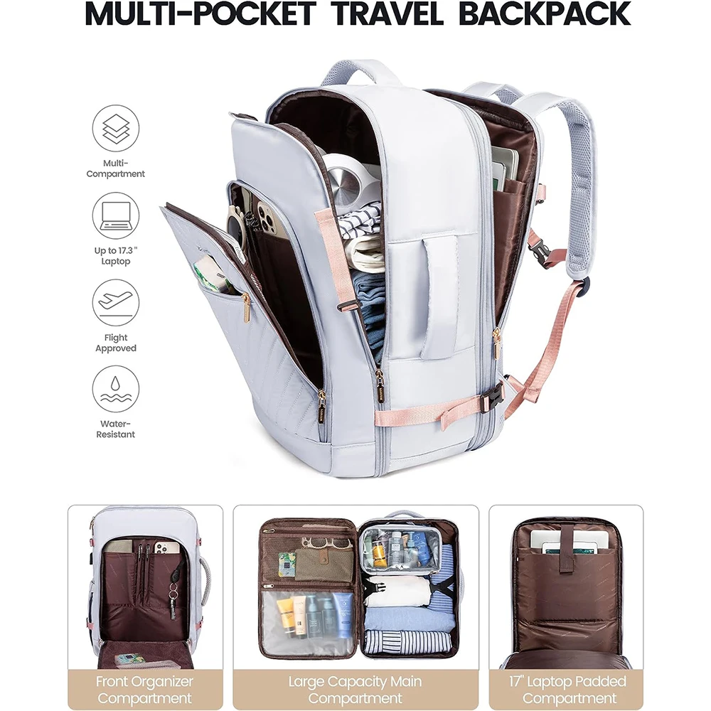 Travel Backpack Quilted Expandable Backpack Flight Approved Usb ...