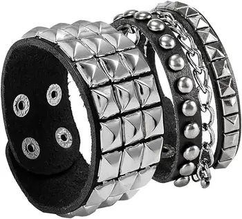 Punk Bracelet For Men Women - Goth Leather Wristband With Metal Studded ...