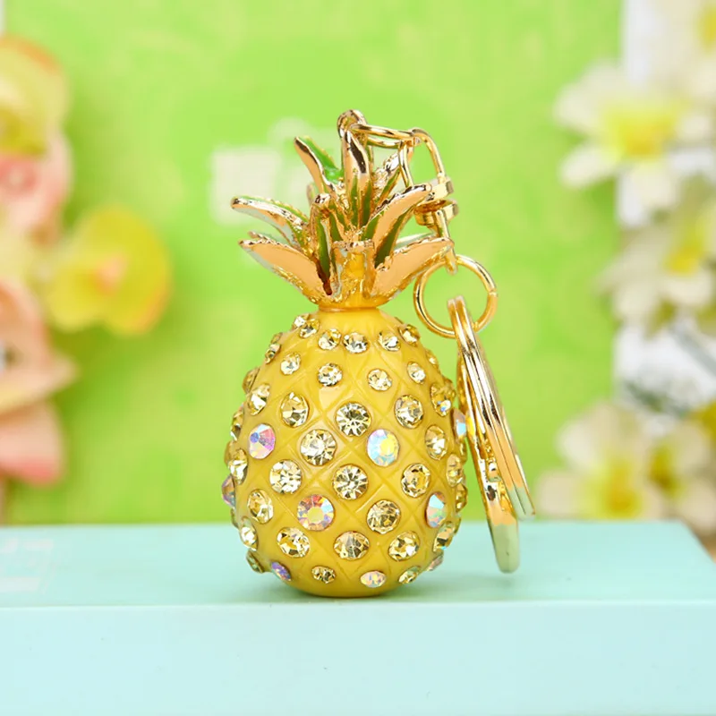 Hot Pineapple Shape Keychain Metal 3d Cubic Bling Rhinestone Watermelon ...