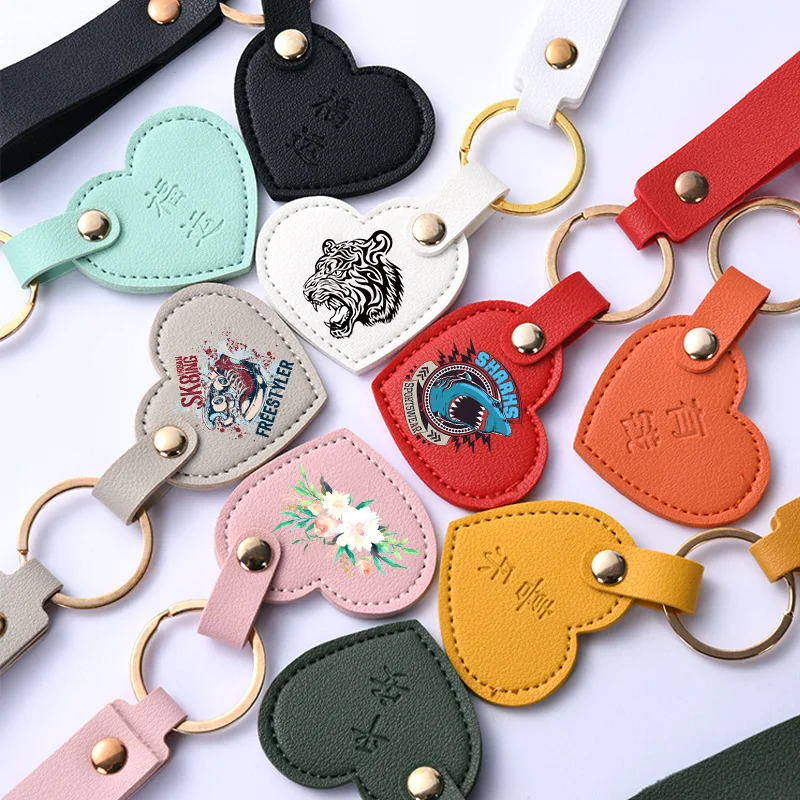 Wholesale Custom Sublimation Blank Leather Heart Keychains for Laser ...