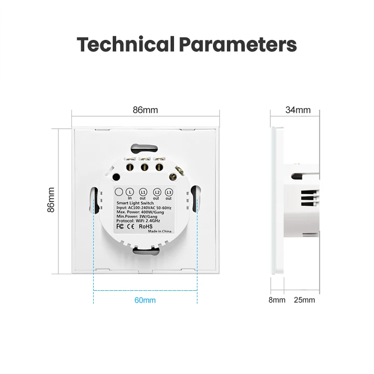 Tuya Light 1/2/3 Gang 500w Smart Life Home Light Wall Touch Switch Wifi ...