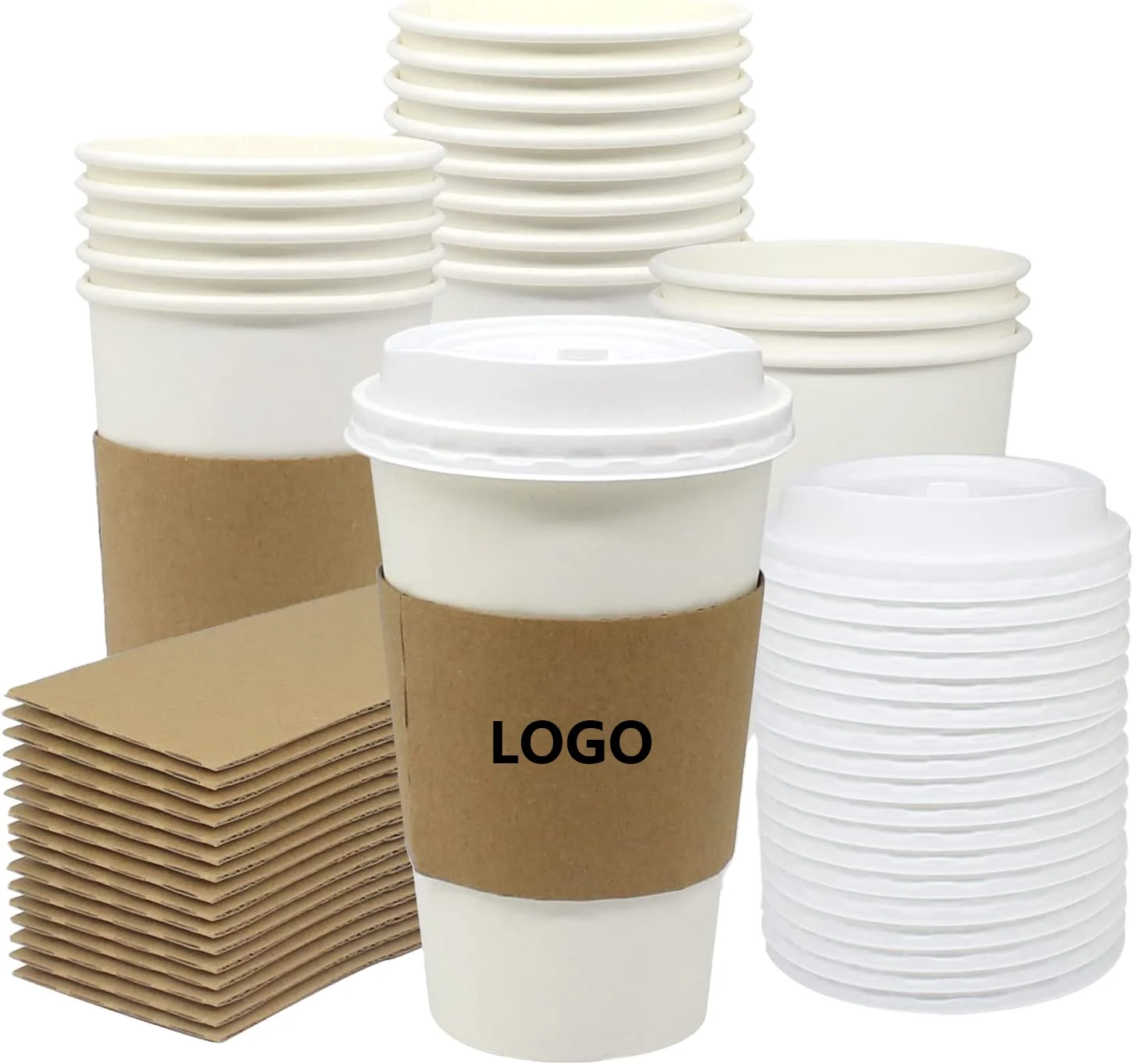 Customizable White Paper Coffee Cups - Disposable & Eco-friendly