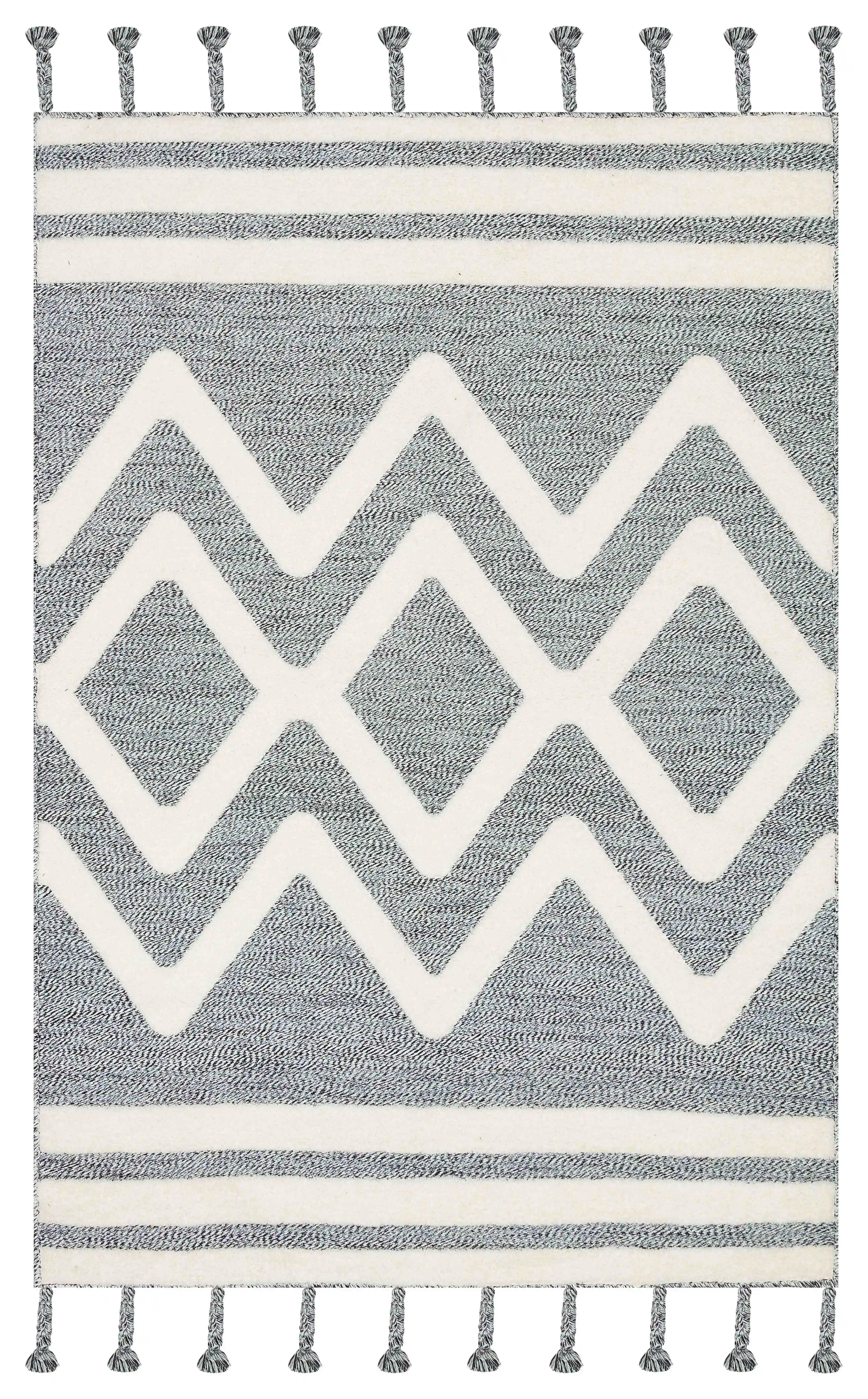 Tiffany Cotton Woven Tasseled White Grey Geometric Pattern Carpet Tf02 ...