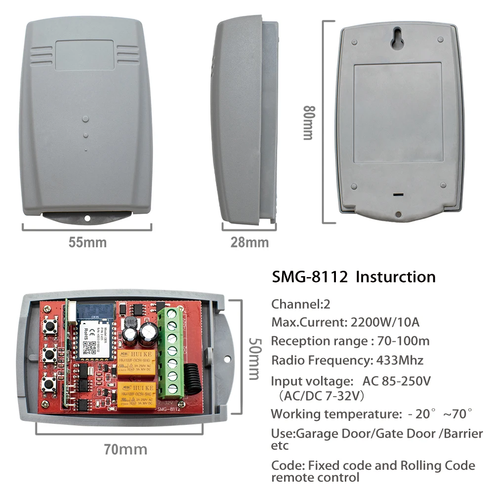SMG-8112 Universal-Empfänger Tuya AC/DC 7-32V Smart-Schalter Garagentoröffner WLAN-Repeater ...