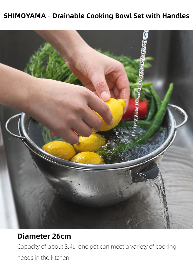 SHIMOYAMA Kitchen Nesting Bowl Colander Set - Sustainable & Versatile