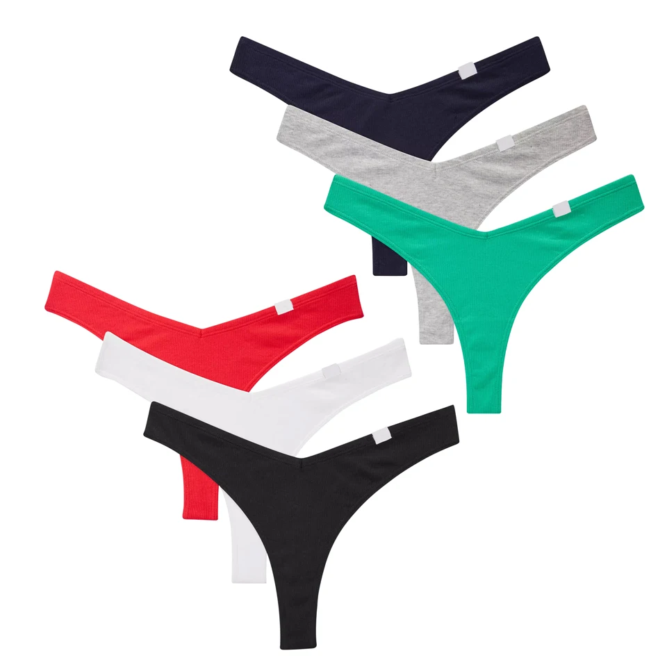 Seamless Ladies Ribbed Cotton Thong Simple Womens Mid Waist Bikini