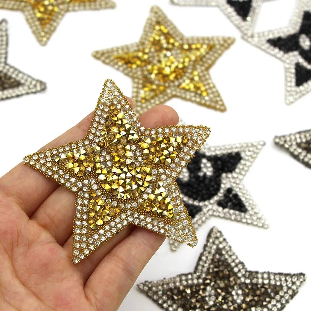 1Pcs Black Grey Gold Star Rhinestone Patches Rhinestone Applique Iron ...