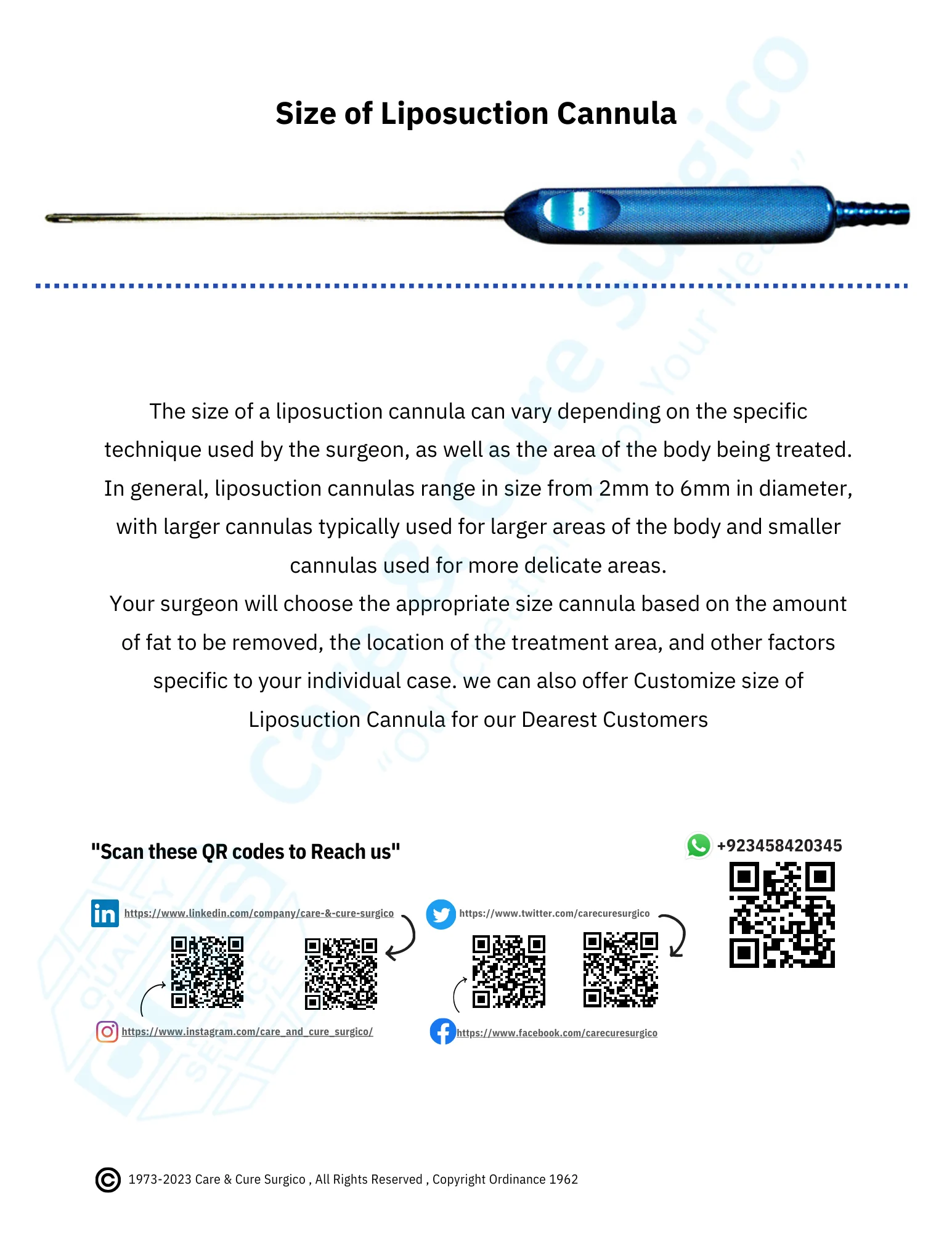 Custom Liposuction Cannula Surgery Fat Transfer Set Stainless Steel Surgical Instruments