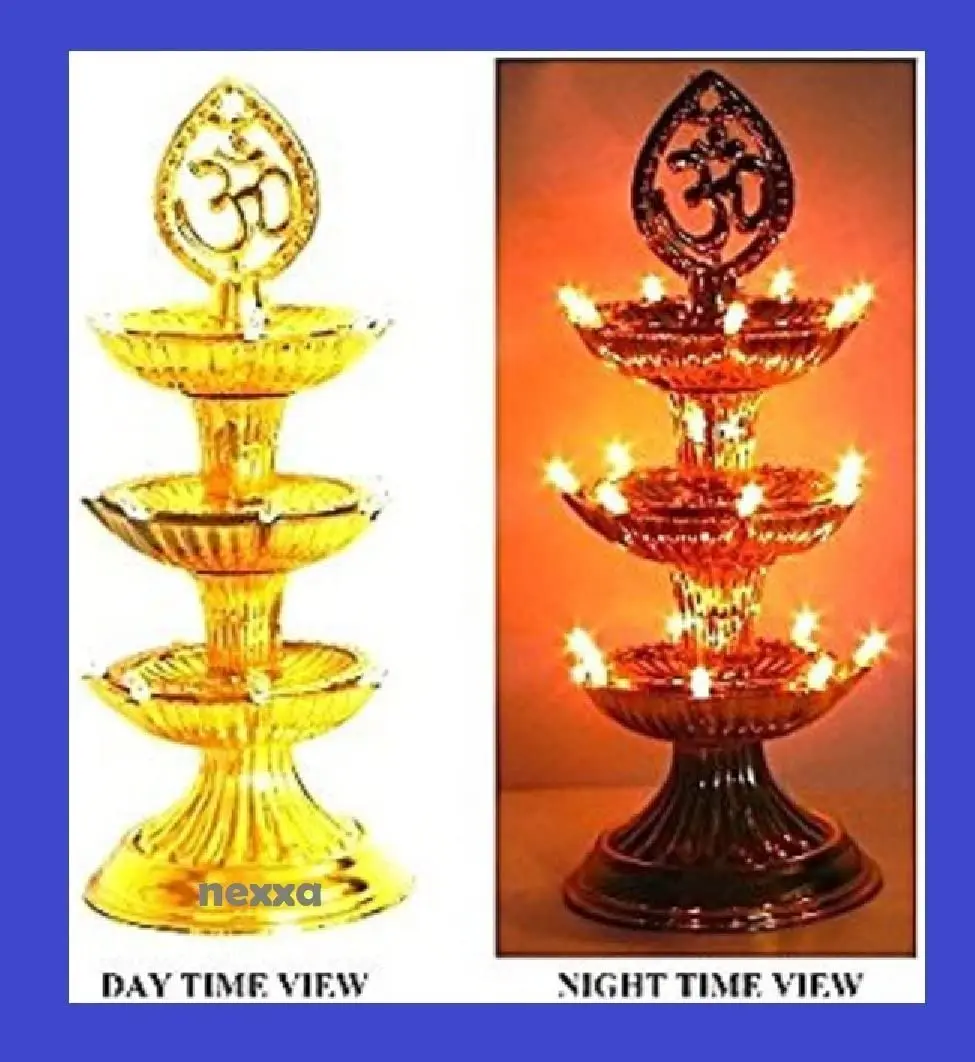 Electric Indian Puja Brass Oil Lamp Golden Diya Engraved Design For ...