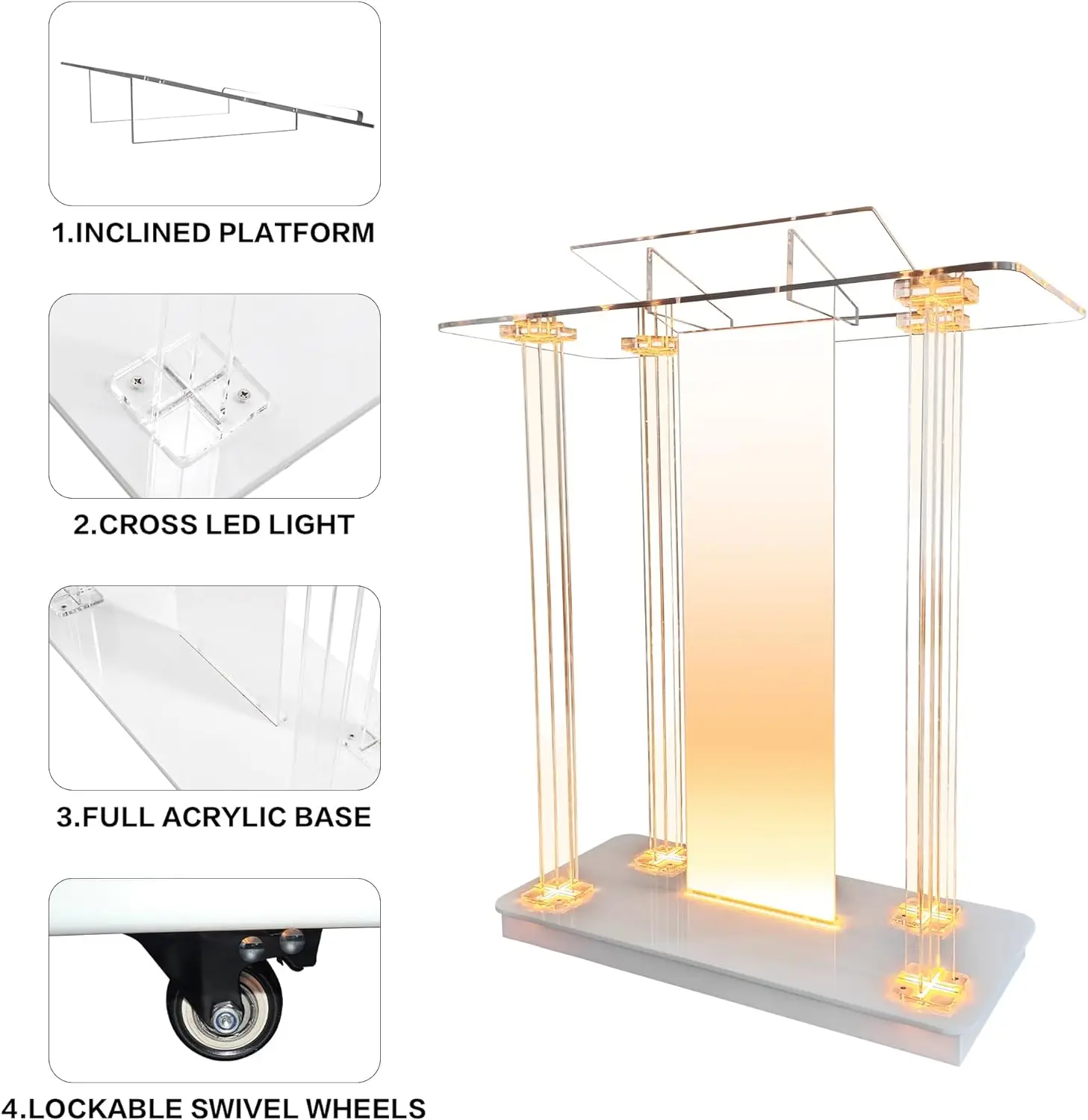Acrylic Pulpit for Church - LED Lighting & Customizable