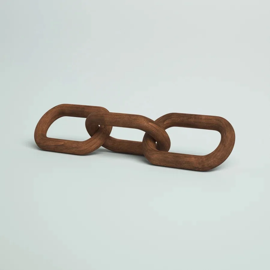 Wood Polished Link Chain Sculpture Decorative Home Standard Wooden Link ...