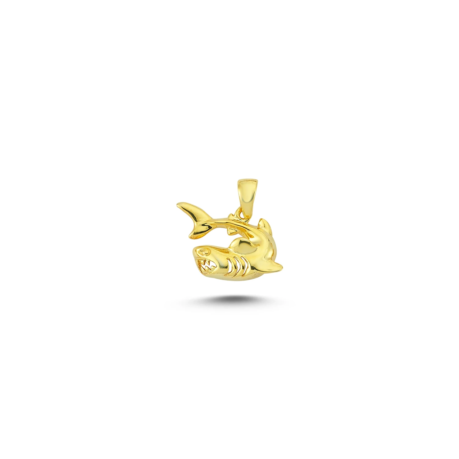 Shark Whale Tail Merlin Fish Charm Necklace 14k Gold