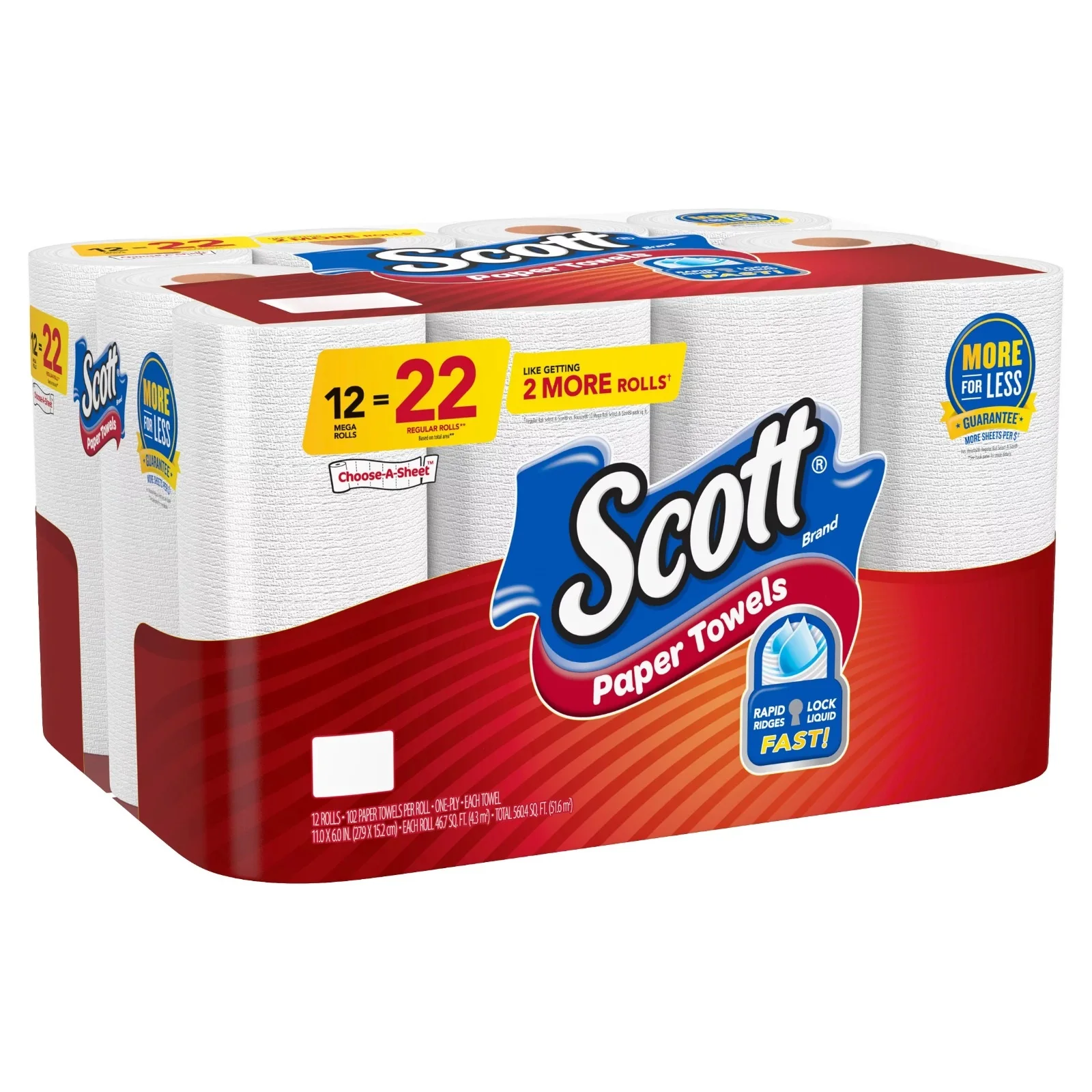 Scott Paper Towels, Choose-A-Sheet, 24 Double Rolls (=12 Mega Rolls ...