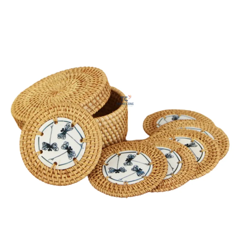 Wholesales Set 6 Rattan Coasters Wooden Coaster Useful Drink Heat ...