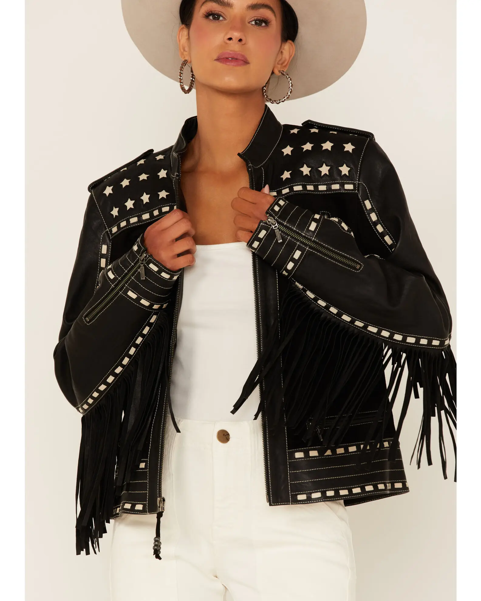 Western Cowgirl Real Leather Biker Crop Jacket With Fringed for Women ...