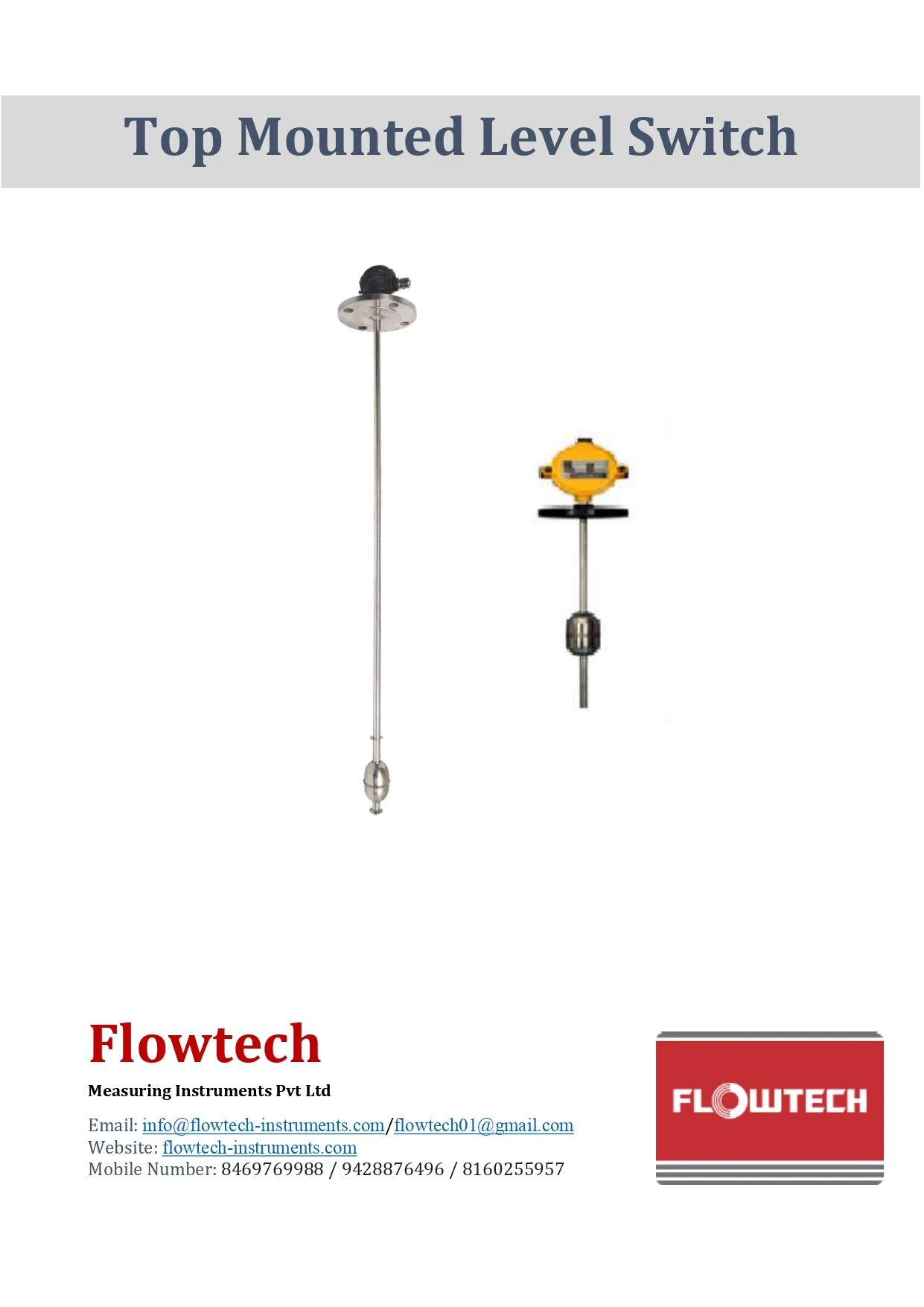 Ss With Ptfe Top Mounted Level Switch Up To 3 Meters For Controlling ...